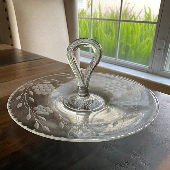 Heisey | Dining | Heisey Crystal Etched Grape Vine Handle Desserttidbit ...
